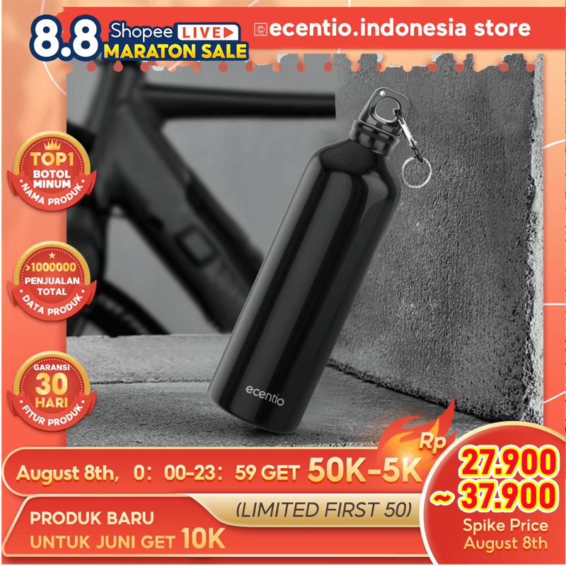 Jual ecentio botol minum 1 liter aluminium/ Botol Tumbler Olahraga ...
