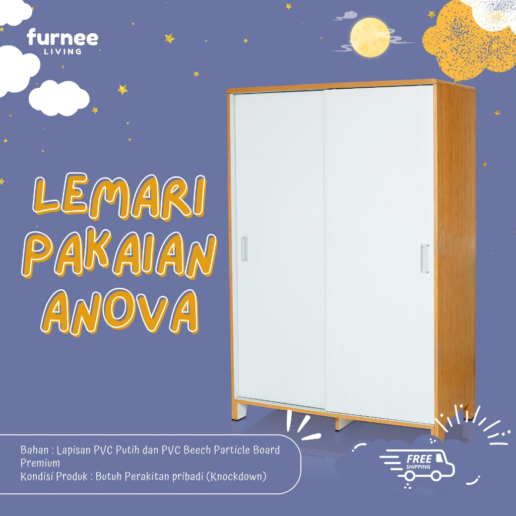 Jual Furnee Lemari Pakaian Anova I Lemari pakaian Sliding I Lemari Baju ...