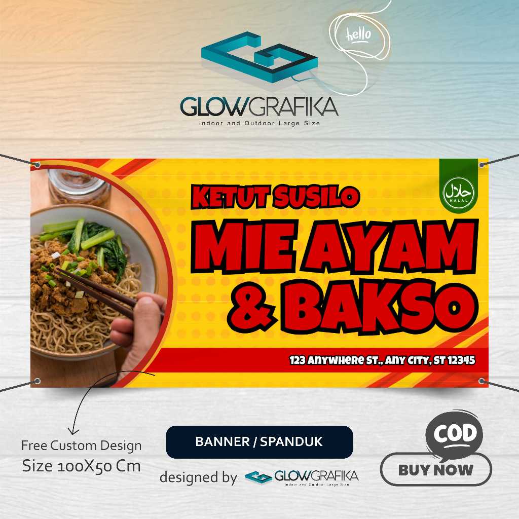 Jual Cetak Spanduk Banner Merah & Kuning Minimalis Banner Mie Ayam ...