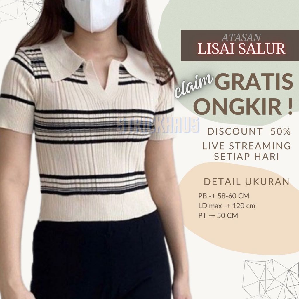 Jual ATASAN RAJUT LISAII SALUR KERAH POLO SHIRT - T SHIRT SALUR LENGAN PENDEK -#STRICKHAUS ...
