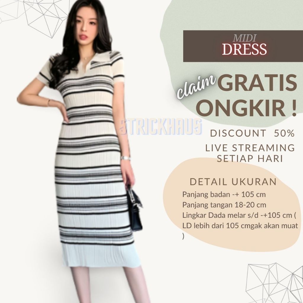 Jual MIDI DRESS RAJUT LISAII DRESS SALUR KERAH POLO SHIRT -#STRICKHAUS | Shopee Indonesia
