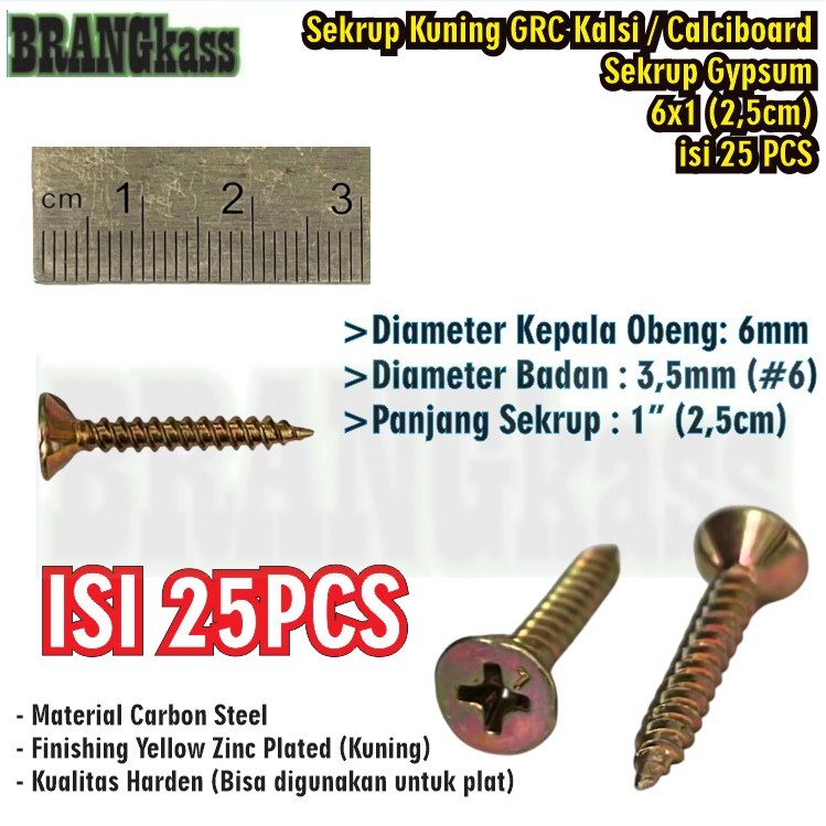 Jual 25PCS Sekrup Kuning GRC Kalsi / Sekrup Gypsum / Calciboard 6x1 ...