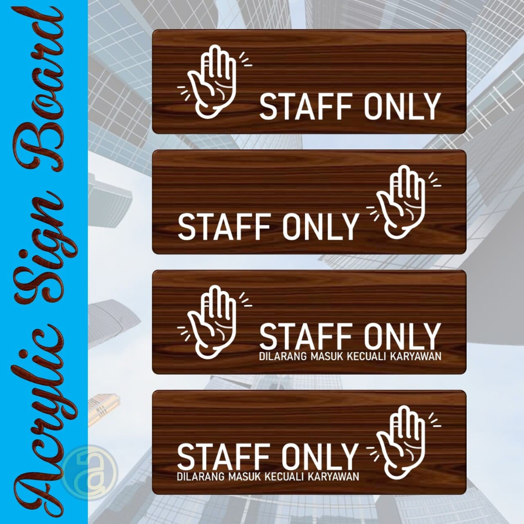Jual Sign Board Acrylic 10x30 cm - Staff Only Signage / Papan Tanda ...