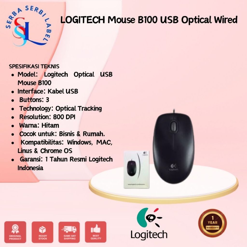 Jual LOGITECH Mouse B100 USB Optical WIred | Shopee Indonesia