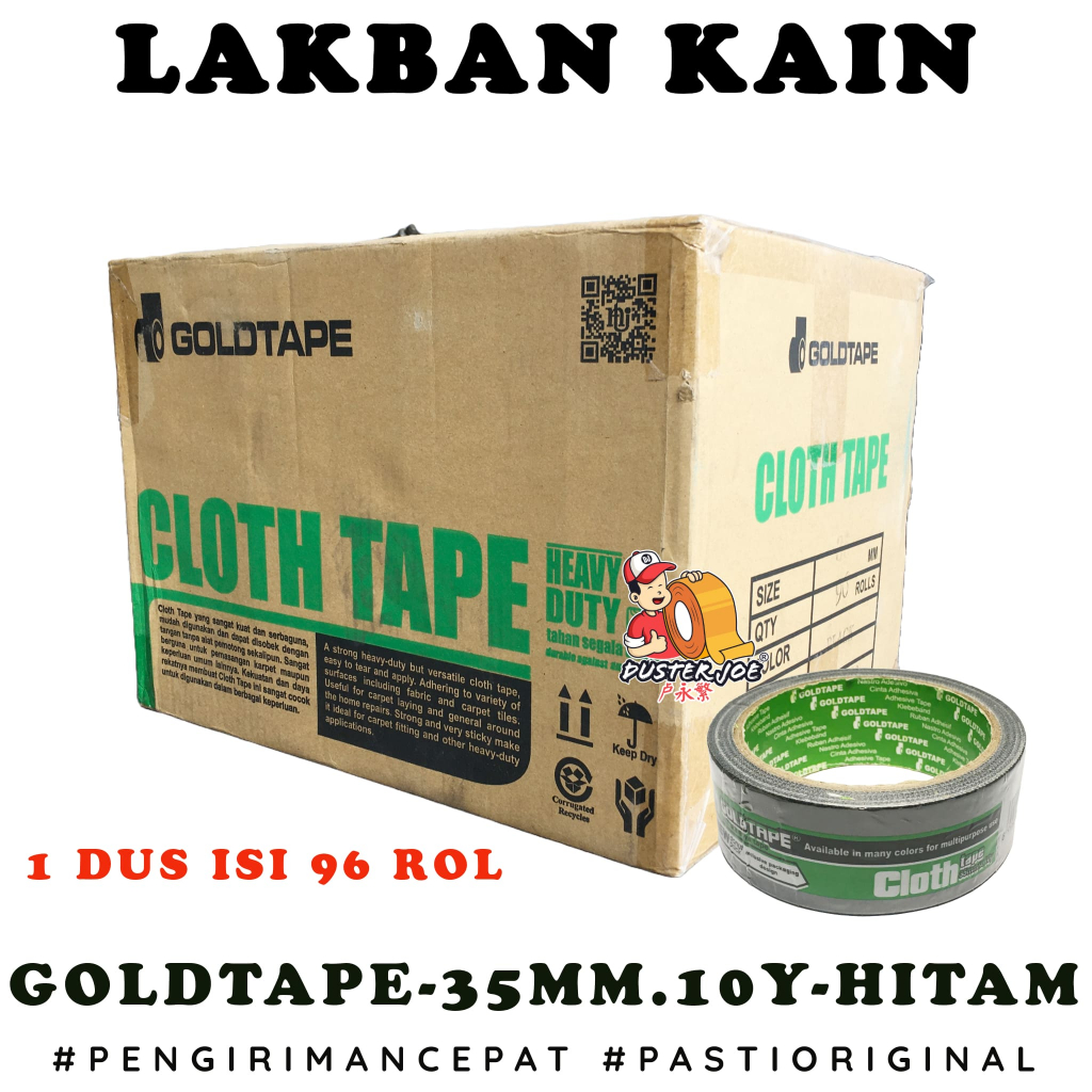 Jual [PER 1 DUS] Lakban kain hitam 35mm 10 Y Cloth GOLDTAPE (1 DUS ISI ...