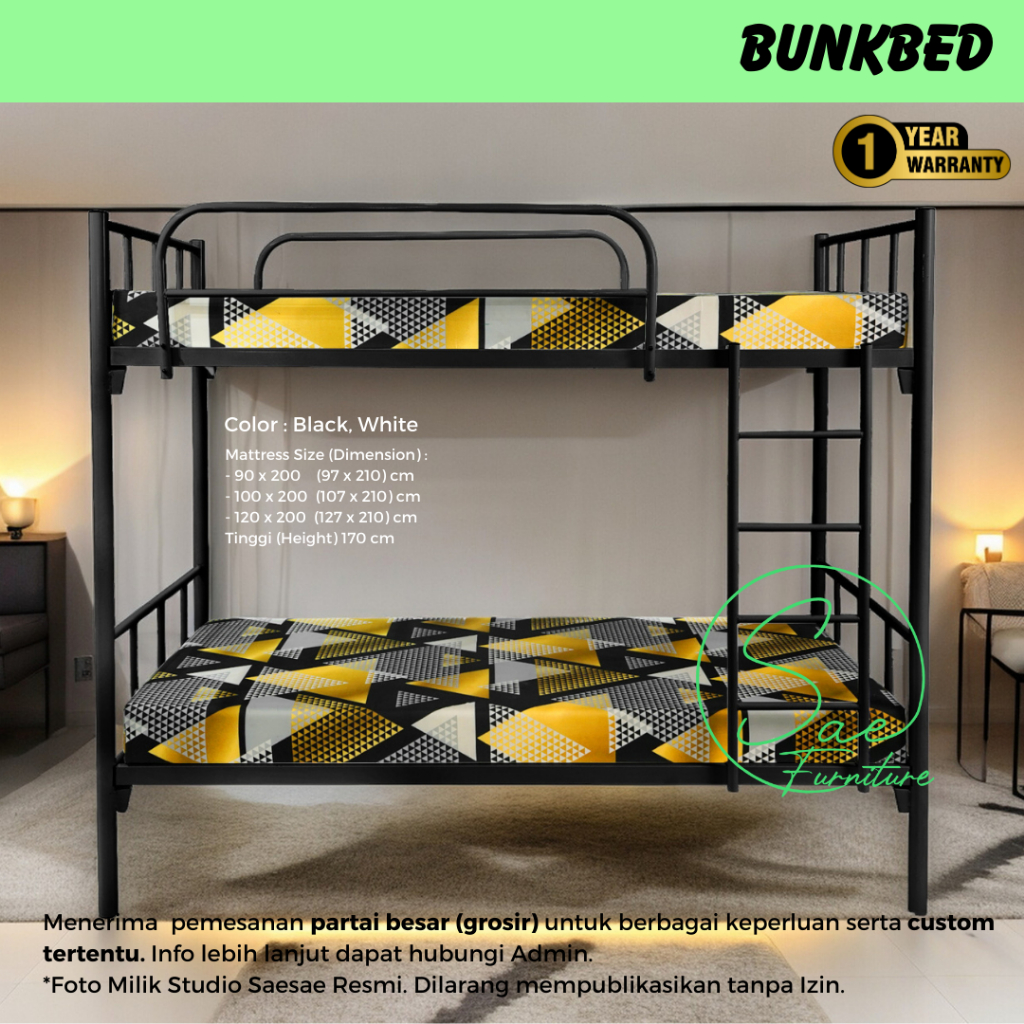 Jual Ranjang Susun Besi Tingkat Bunkbed Murah Asrama Kos Mess 90X200 ...