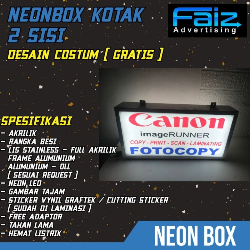 Jual NEON BOX KOTAK [CANON FOTOCOPY] READY STOK | UKURAN 20×40CM ...