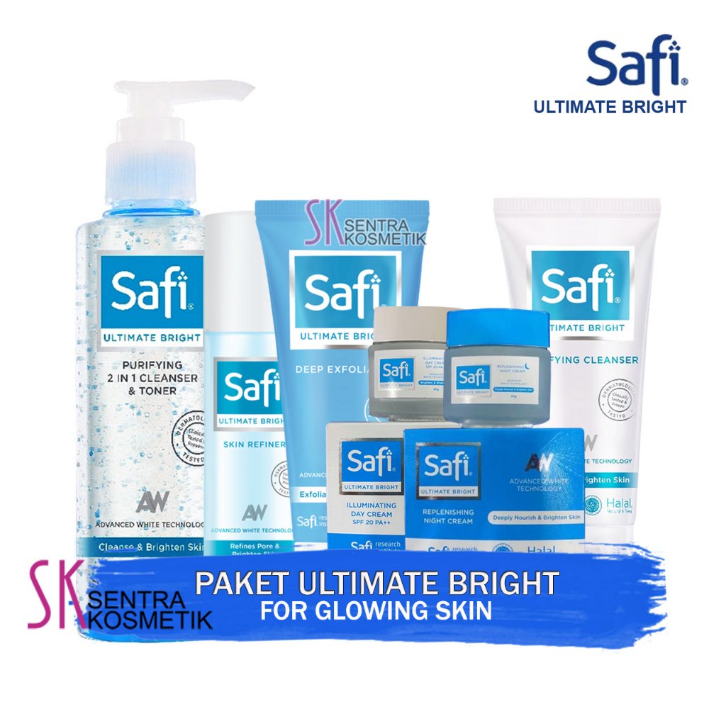Jual SAFI Paket Ultimate Bright Day + Night Cream Purifying Cleanser 1 set Skincare Glowing ...