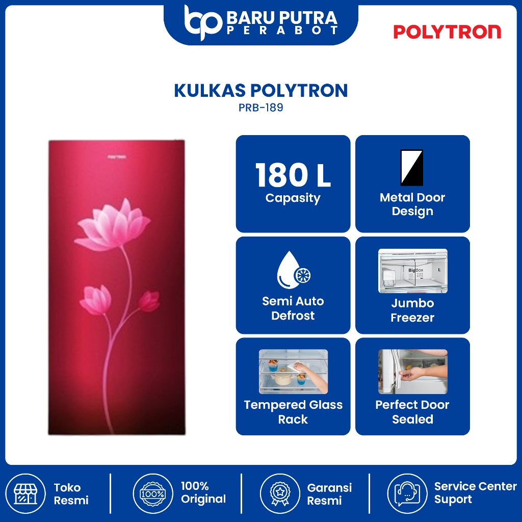 Jual Kulkas 1 Pintu Polytron PRB-189 Merah 180Liter Garansi Resmi ...