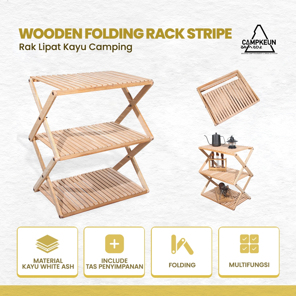 Jual CAMPKEUN Folding Rak Outdoor Wooden 3 lantai Portable - Rak lipat ...