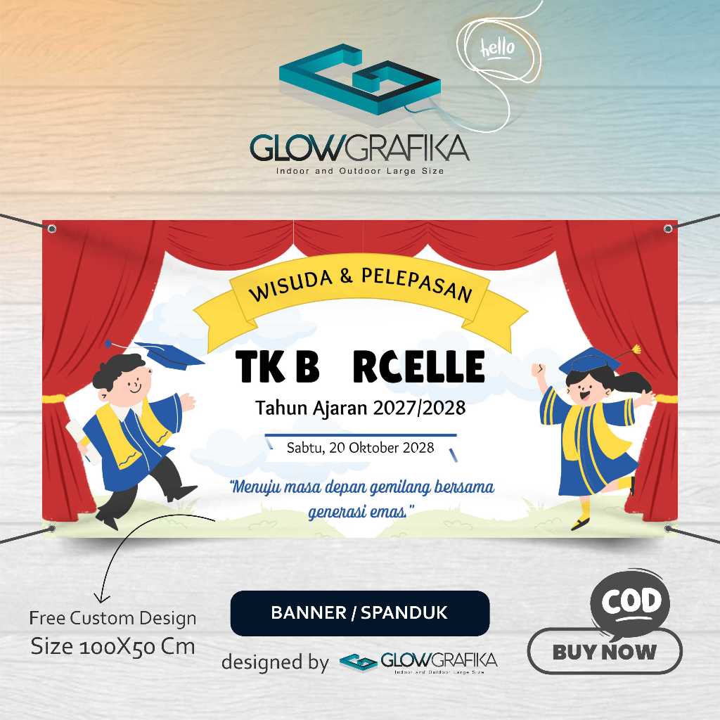 Jual Cetak Spanduk Banner Merah kuning lucu kartun wisuda anak spanduk ...
