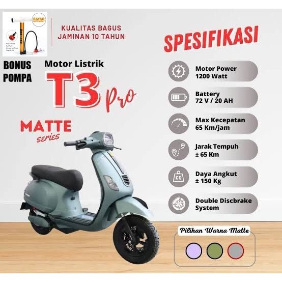 Jual (BONUS POMPA) Motor Listrik Uwinfly T3 PRO Vespa Molis SLA 72V20Ah Power 1200 Watt | Shopee ...