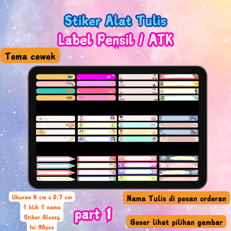 Jual Part1 tema cewek/glossy isi 90pcs/Stiker Label Pensil/stiker alat ...