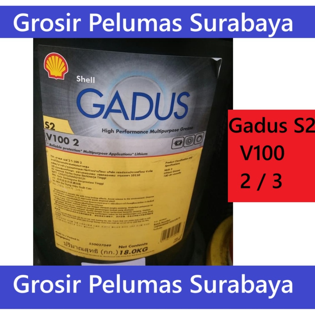 Jual Original Shell lithium ep Gadus S2 V100 2 / 3 (18kg) Alvania RL ...