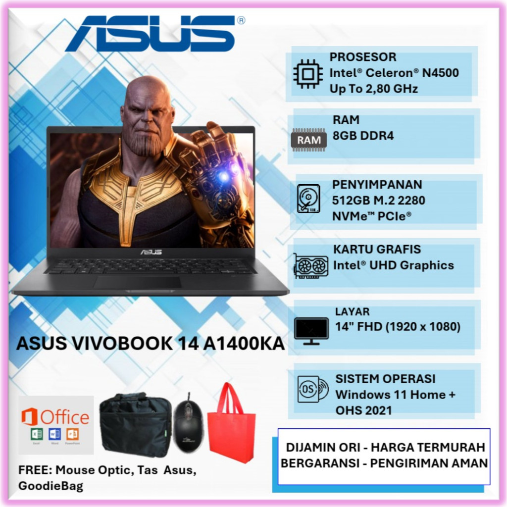 Jual ASUS Vivobook A1400KA intel N4500 8GB 1TB SSD 14 inch Full HD ...