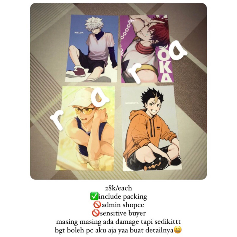 Jual postcard haikyuu hq nishinoya hinata hxh hisoka killua onegingek ...