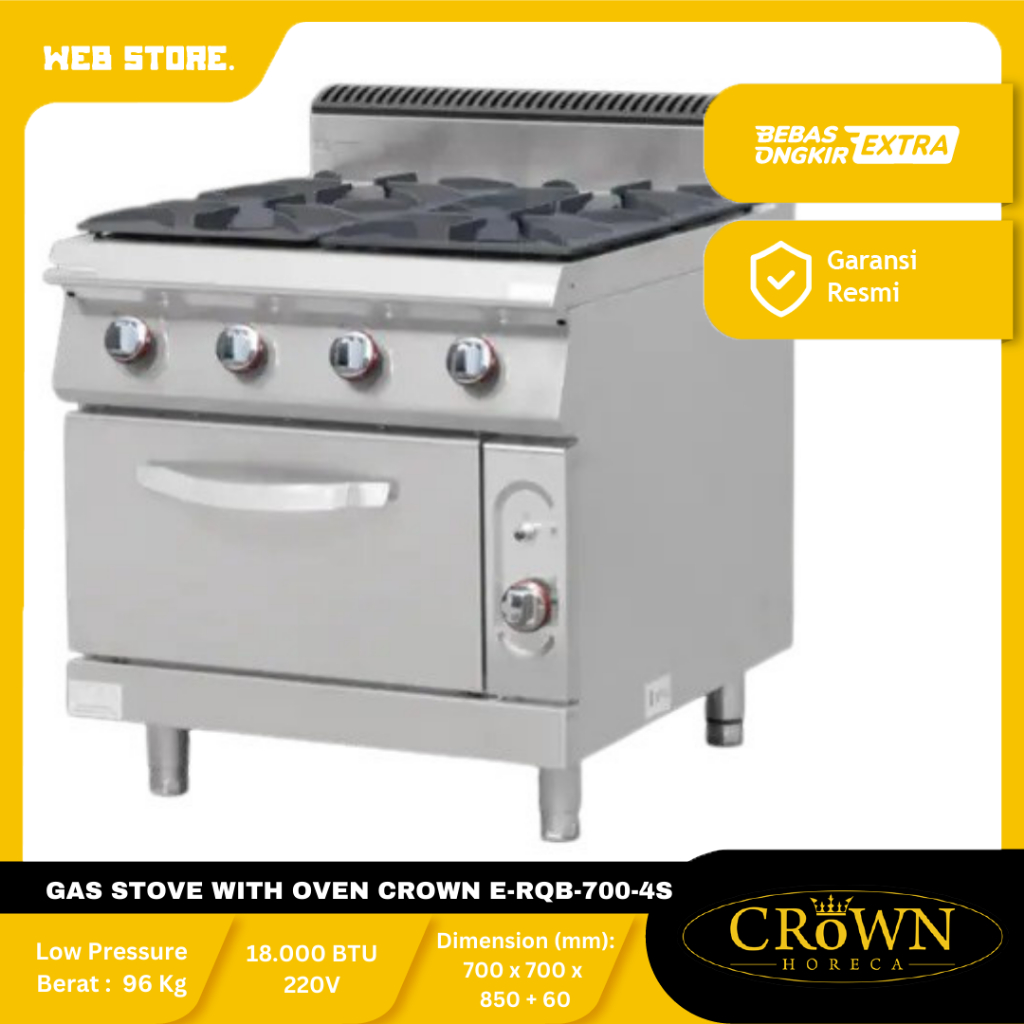 Jual Kompor Gas 4 Burner / Gas Stove with Oven CROWN E-RQB-700-4S ...