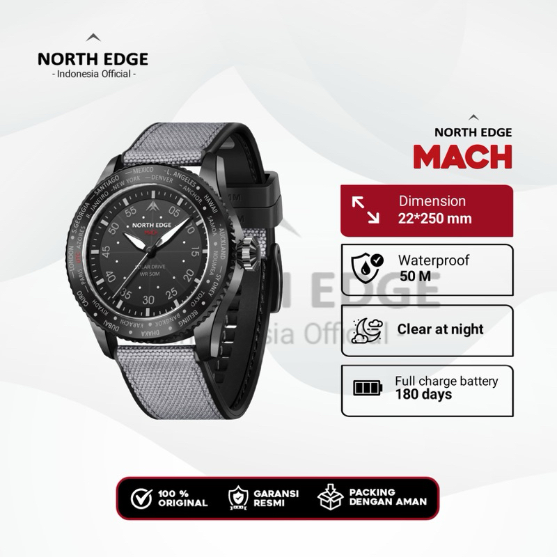 Jual NORTH EDGE MACH Solar Power Quartz Watches Men Waterproof 50m ...