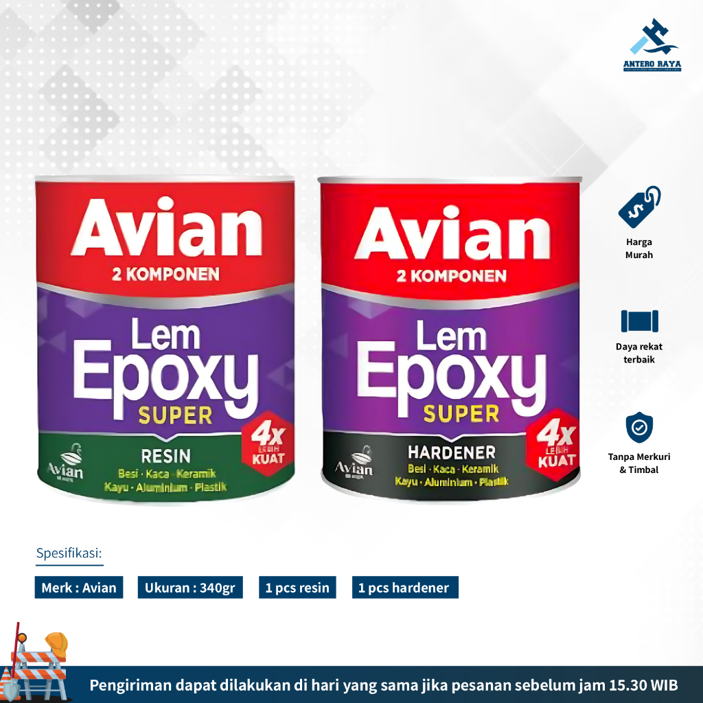 Jual Lem Epoxy 2 Komponen Avian Super Resin dan Hardener Ukuran 340gr Lem Besi Kayu Logam Kaca ...