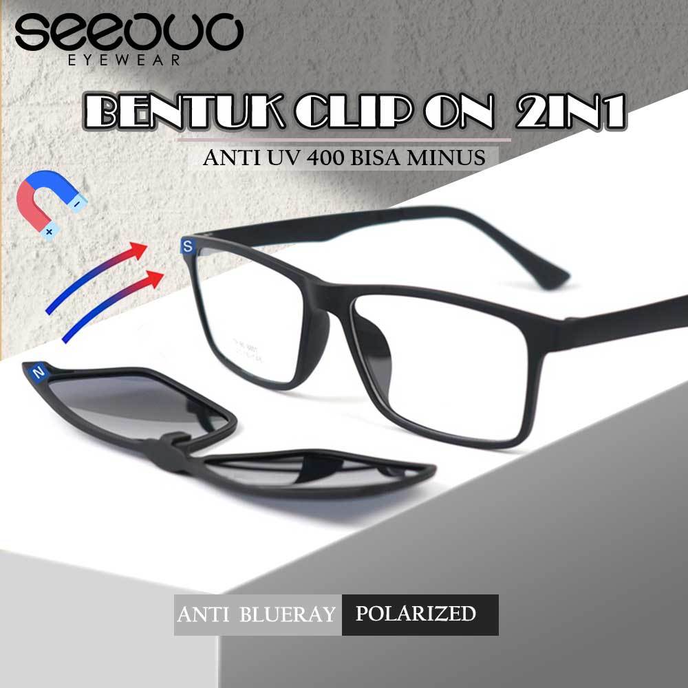 Jual Seeouo Kacamata Clip On 2in1 Plano Polarized Night Vision Model Kotak TR90 Ringan Lentur ...