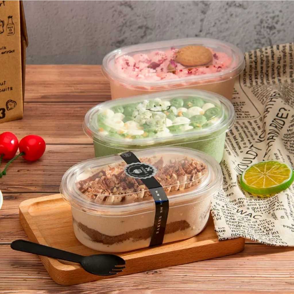 Jual (10pcs) Korean Tray Mika Oval Lunch Box Cake Pudding Dessert Box ...