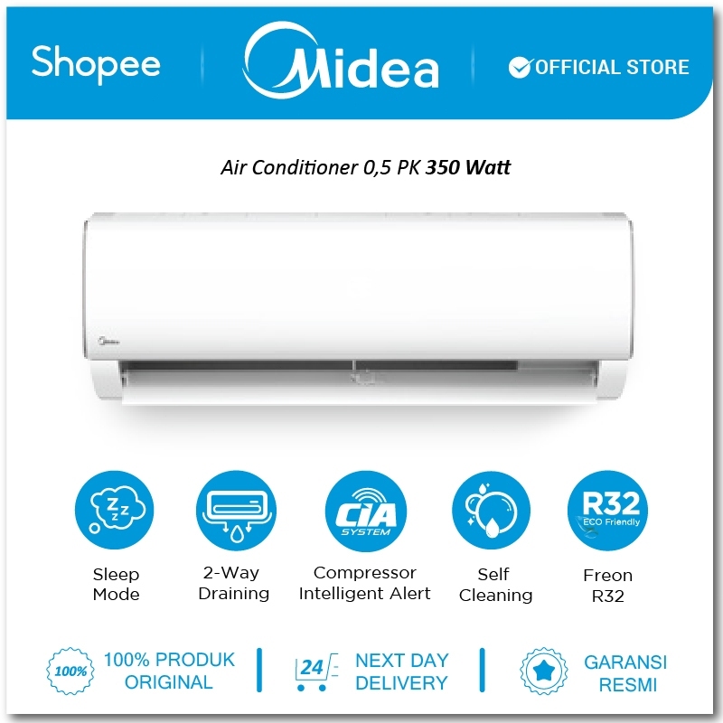 Jual [TURUN HARGA] Midea AC Standard 1/2 PK ( 0.5 PK ) 350 Watt - Freon ...
