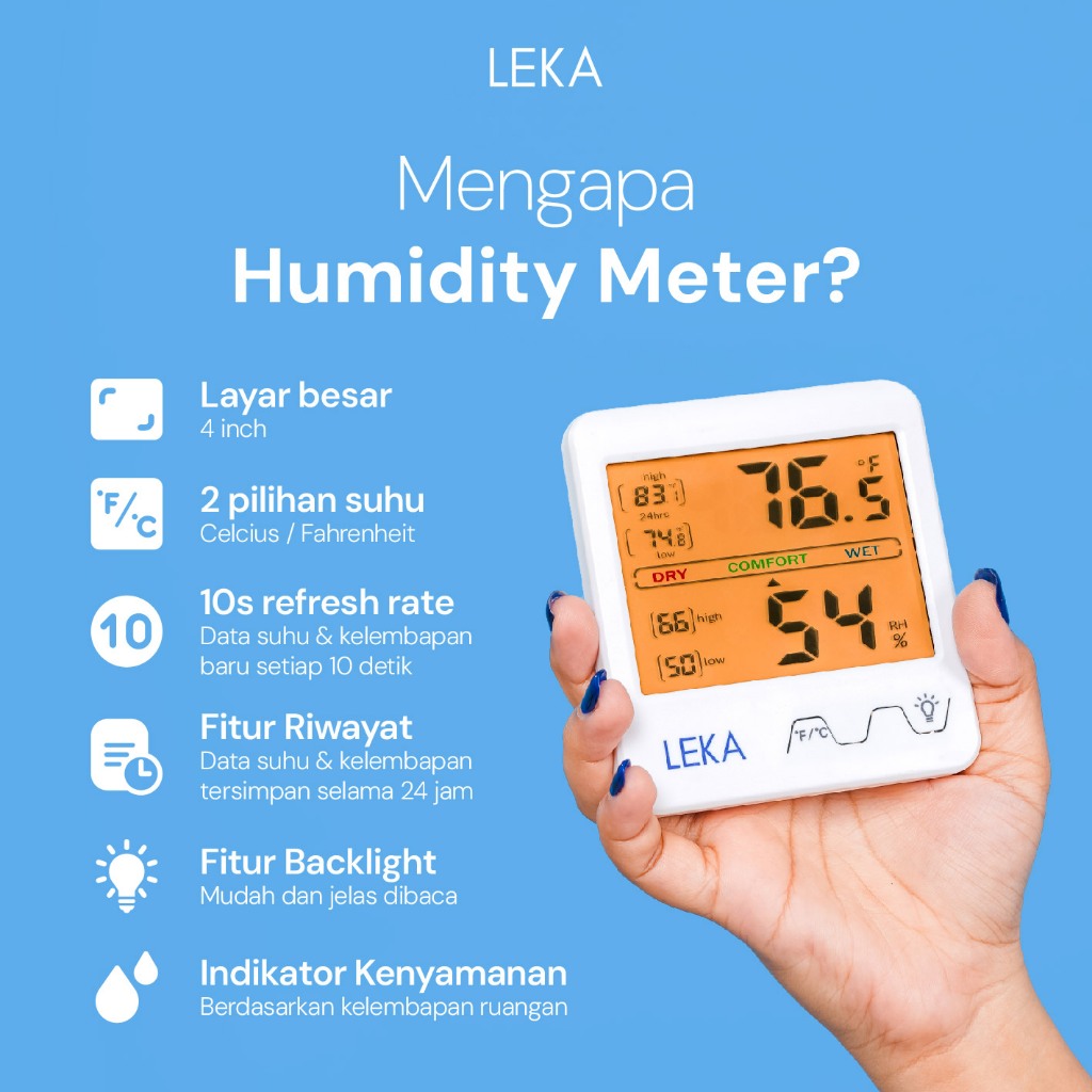 Jual LEKA - HM6010 Humidity Meter - Hygrometer Thermometer - Pengukur ...