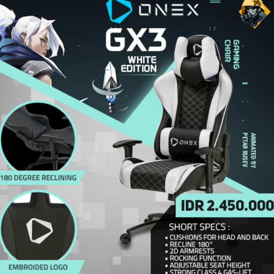 Jual ONEX GX3 / GX 3 / GX-3 White Putih Premium Gaming Chair Kursi ...