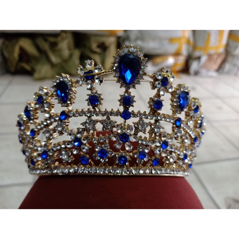 Jual mahkota pengantin mahkota weding dasar gold mata biru | Shopee ...