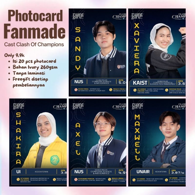 Jual [20 PCS] PHOTOCARD CAST CLASH OF CHAMPIONS UNOFFICIALL | Sandy, Xaviera, Axel, Shakira ...