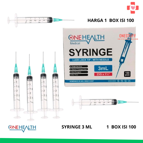 Jual Jarum Spuit 3 ml Suntikan Syringe 3cc Onehealth 1 Box isi 100 Pcs ...