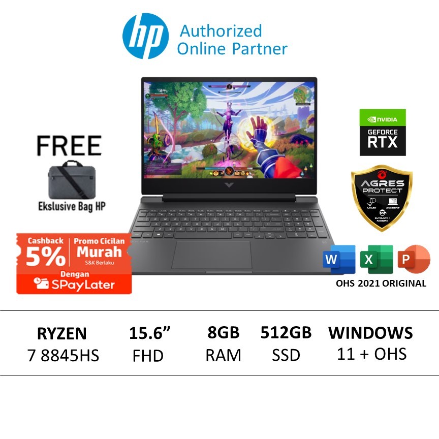Jual LAPTOP HP VICTUS 15 RYZEN 7 8845HS RTX3050 6GB/ 8GB 512GB W11+OHS ...