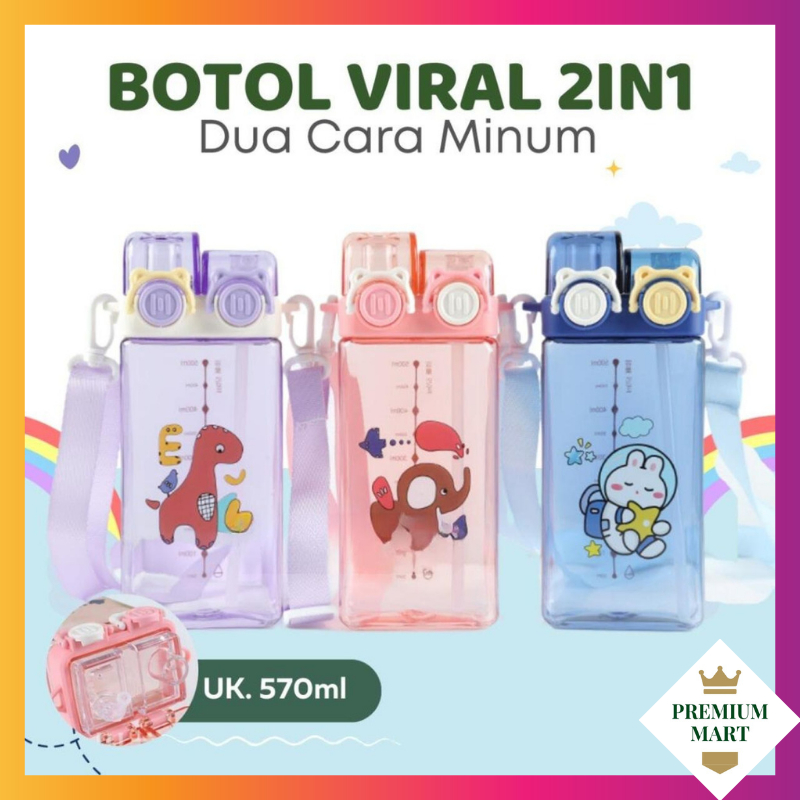 Jual Botol Minum Plastik 2in1 Botol Anak Sekolah Anti Tumpah Tumbler ...