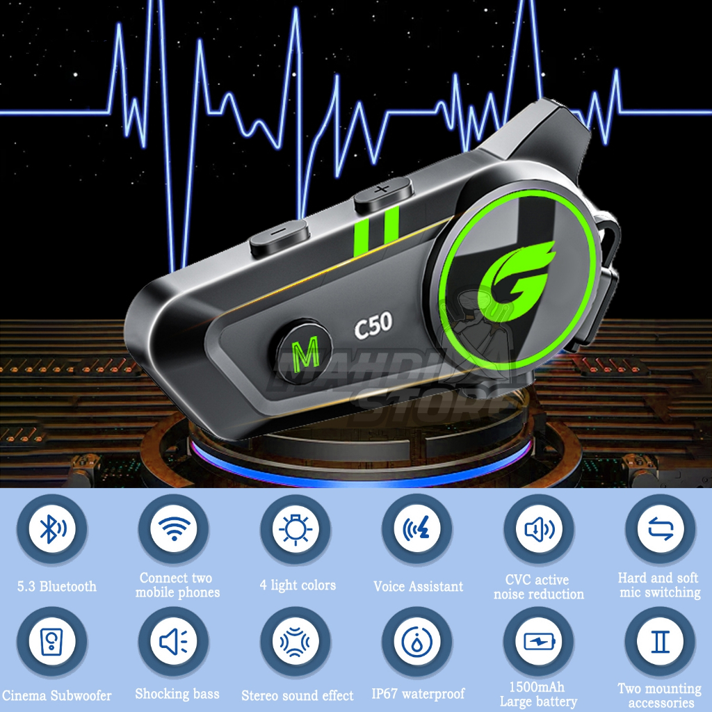 Jual Bluetooth Intercom Helm C50 WATERPROOF Universal Not Sena Pactalk ...