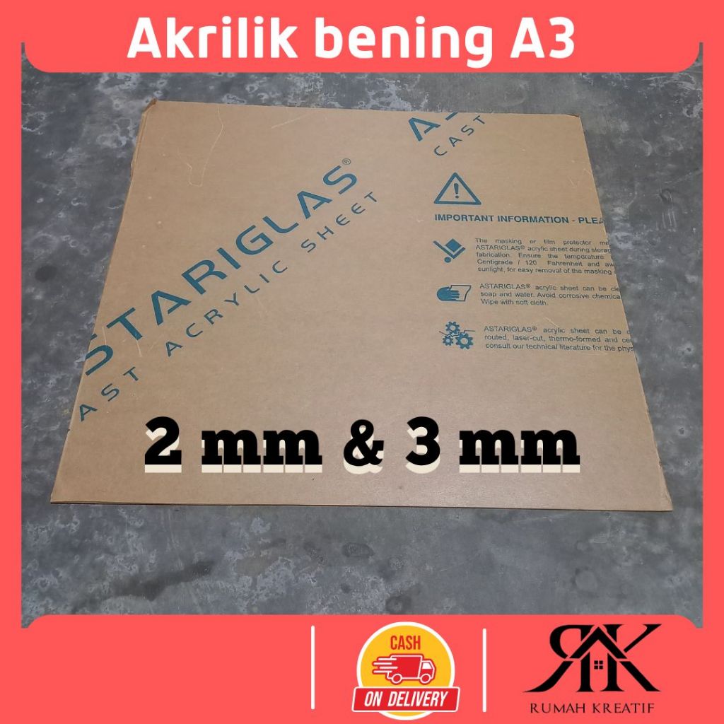 Jual Acrylic sheet lembaran A3, akrilik bening transparan, putih kapur ...
