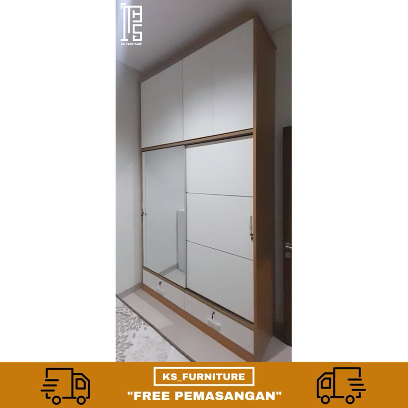 Jual LEMARI SLIDING DOOR MINIMALIST EKSTRA STORAGE | Shopee Indonesia