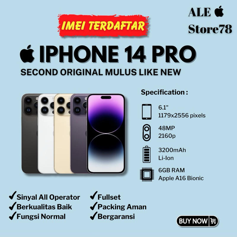Jual 14 Pro 128GB/256GB/512GB/1TB (IMEI TERDAFTAR BEA CUKAI ) Seken Mulus Fullset | Shopee Indonesia