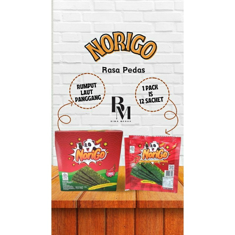 Jual Norigo Rumput Laut rasa pedas spicy 1 box isi 12 sachet / Rumput ...