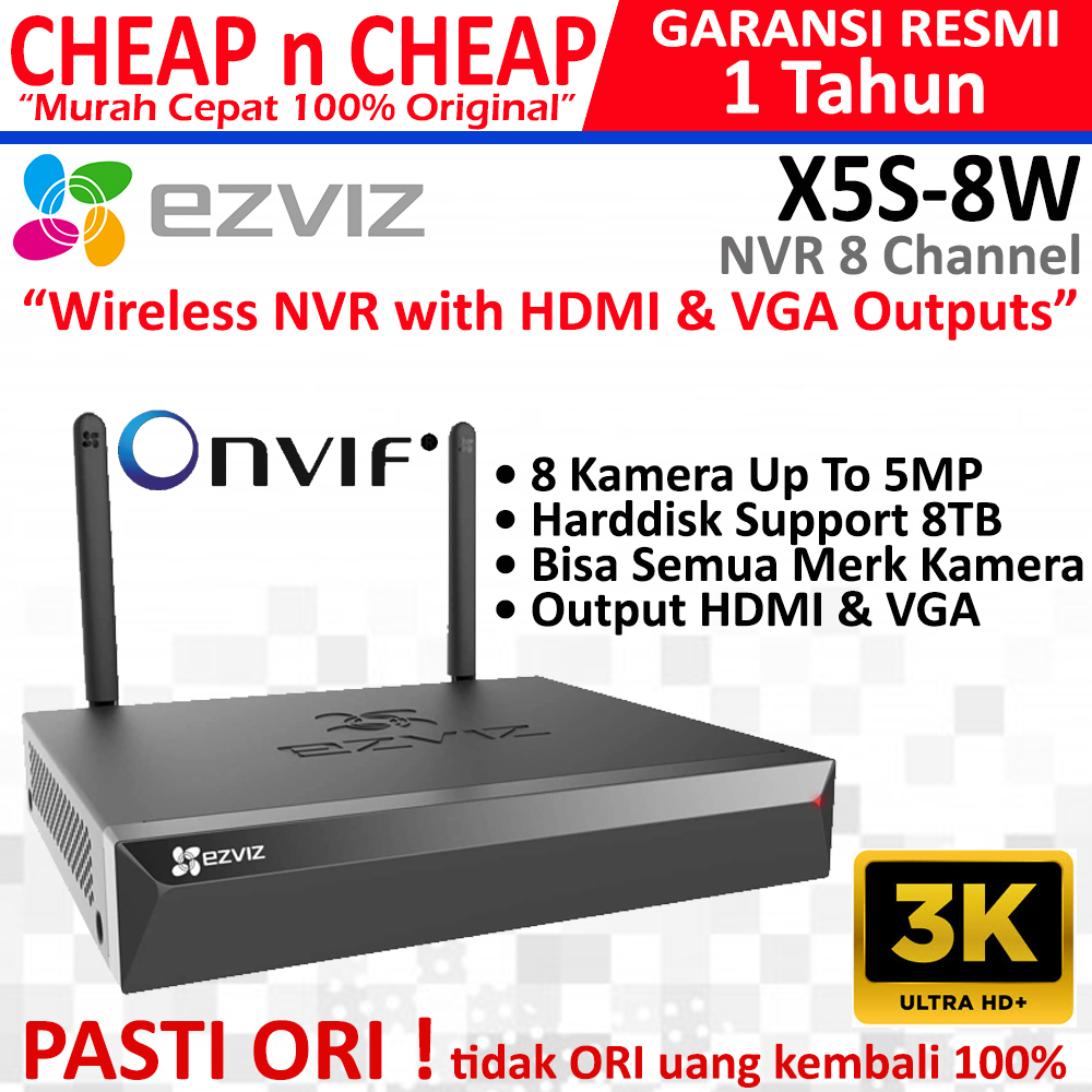 Jual NVR Ezviz X5S-8W 3K 5MP Onvif 8 Channel - Smart CCTV Wifi Wireless Camera Smart IP Cam ...