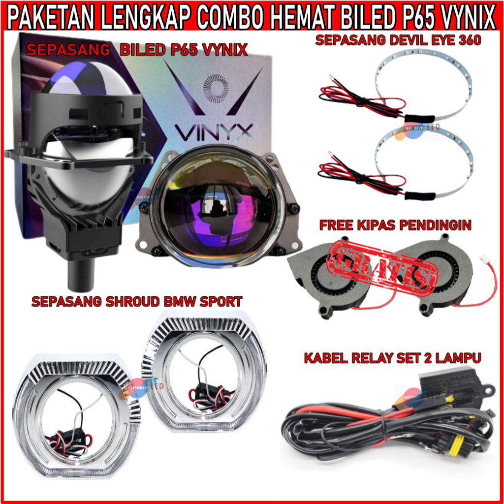Jual PAKET HEMAT DOUBLE BILED VINYX P65 3 INCHI PURPLE LENS 75 WATT SET ...
