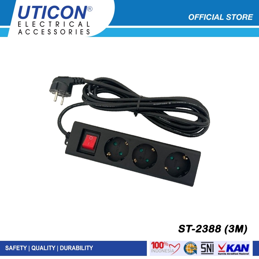 Jual Uticon ST-2388 (3M) Stop Kontak 3 Lubang + Pengaman Soket + Saklar ...