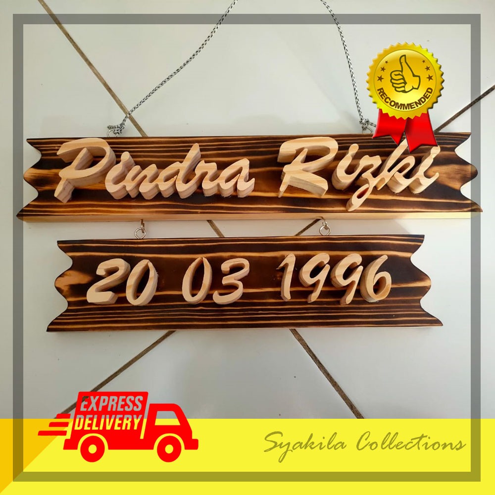 Jual tulisan nama lengkap dan tanggal lahir dari papan kayu jati ...