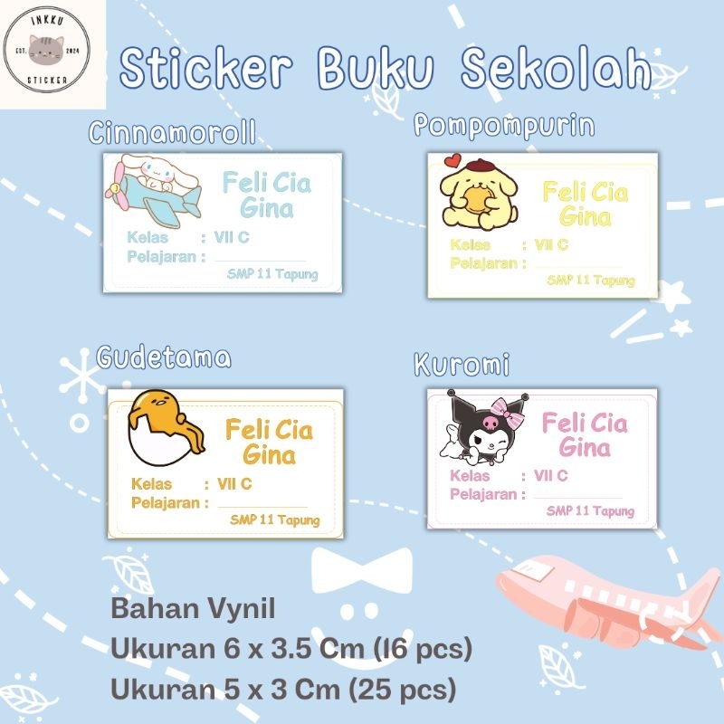 Jual Stiker nama sekolah/ stiker kuromi/ stiker gudetama/ stiker ...
