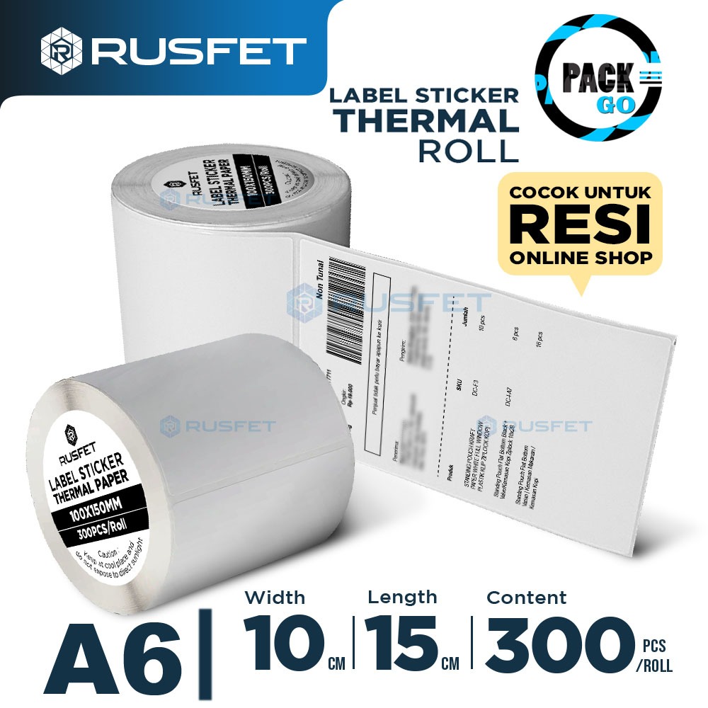 Jual Stiker Label THERMAL Paper RUSFET A6 isi 300Pc | Kertas Resi Barcode Struck Roll 100x150mm ...