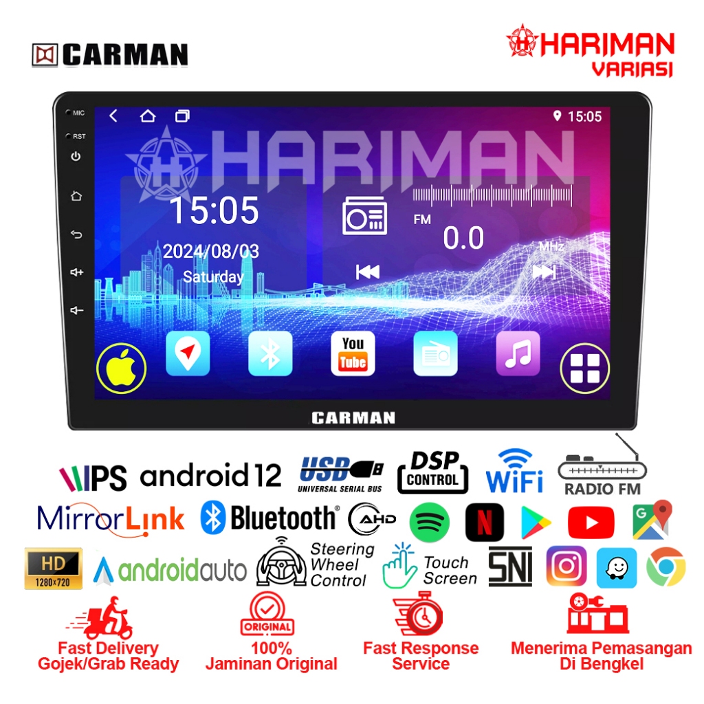 Jual Head Unit Double Din 9 inch Android Carman Fire Ram 2/32 Gb Wifi ...