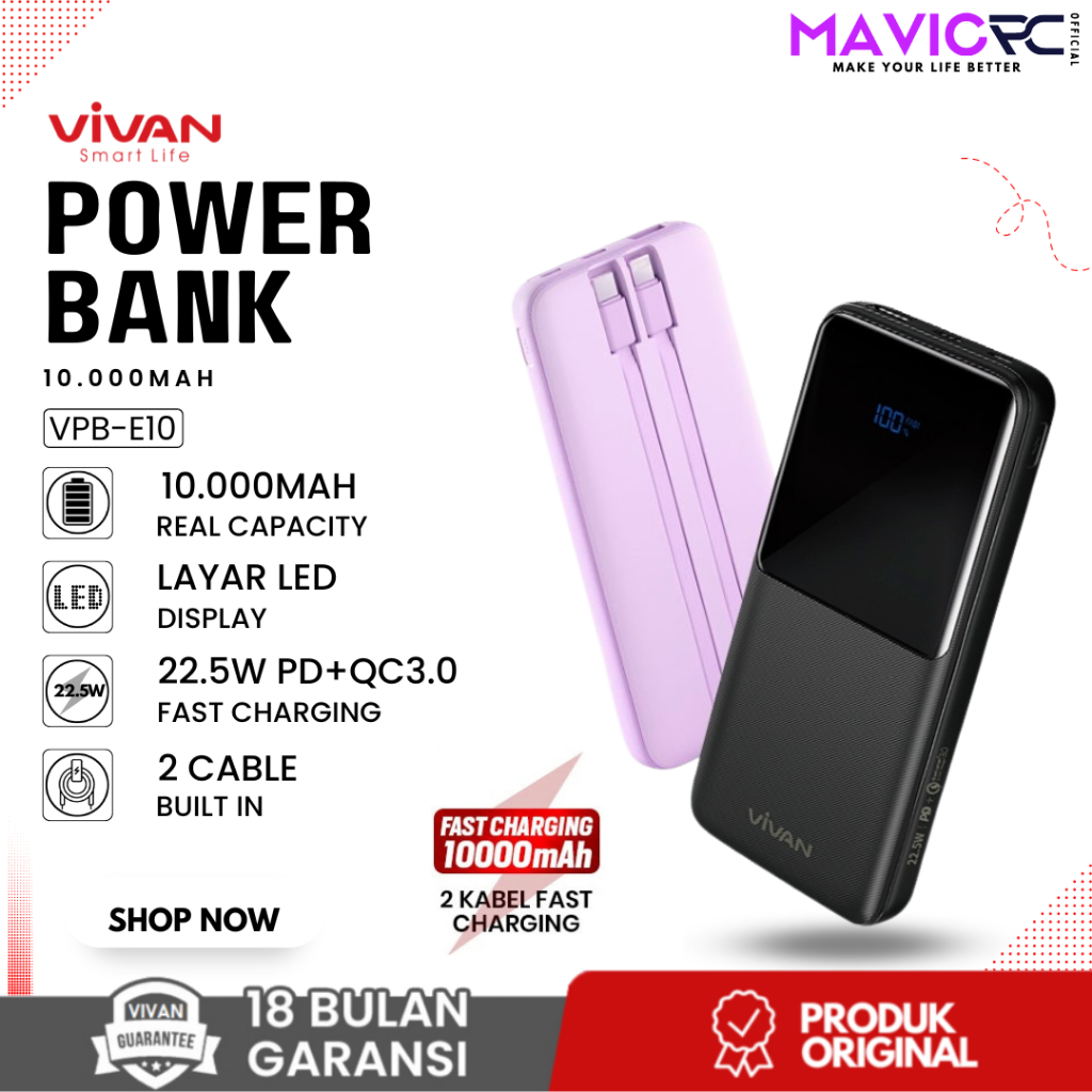 Jual VIVAN VPB-E10 Powerbank 10000 mAh 4 Output Fast Charging 22.5W PD ...