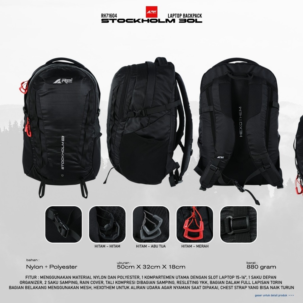 Jual Tas Ransel REI Stockholm 30 Liter + Rain Cover Terbaru Original ...