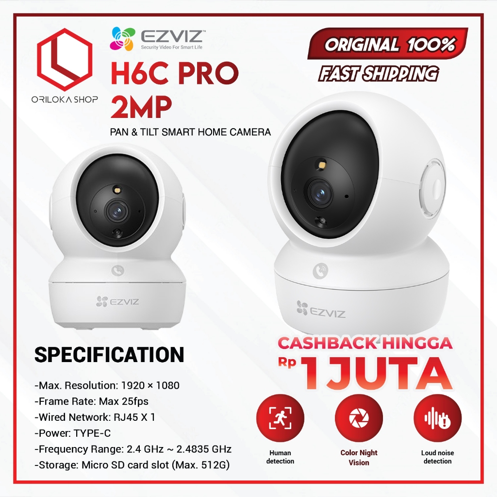 Jual EZVIZ H6C PRO 2MP 1080P Smart Wifi Pan Tilt IP Camera CCTV Indoor ...