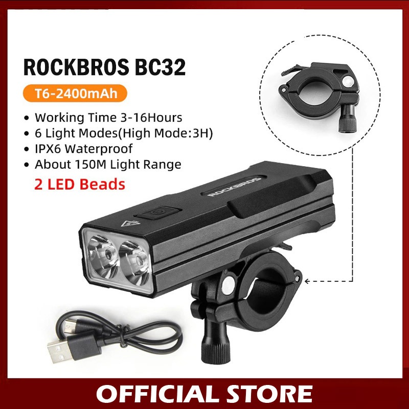 Jual Rockbros BC32 Lampu Depan Sepeda 600LM USB 2400mAH 150M Waterproof ...