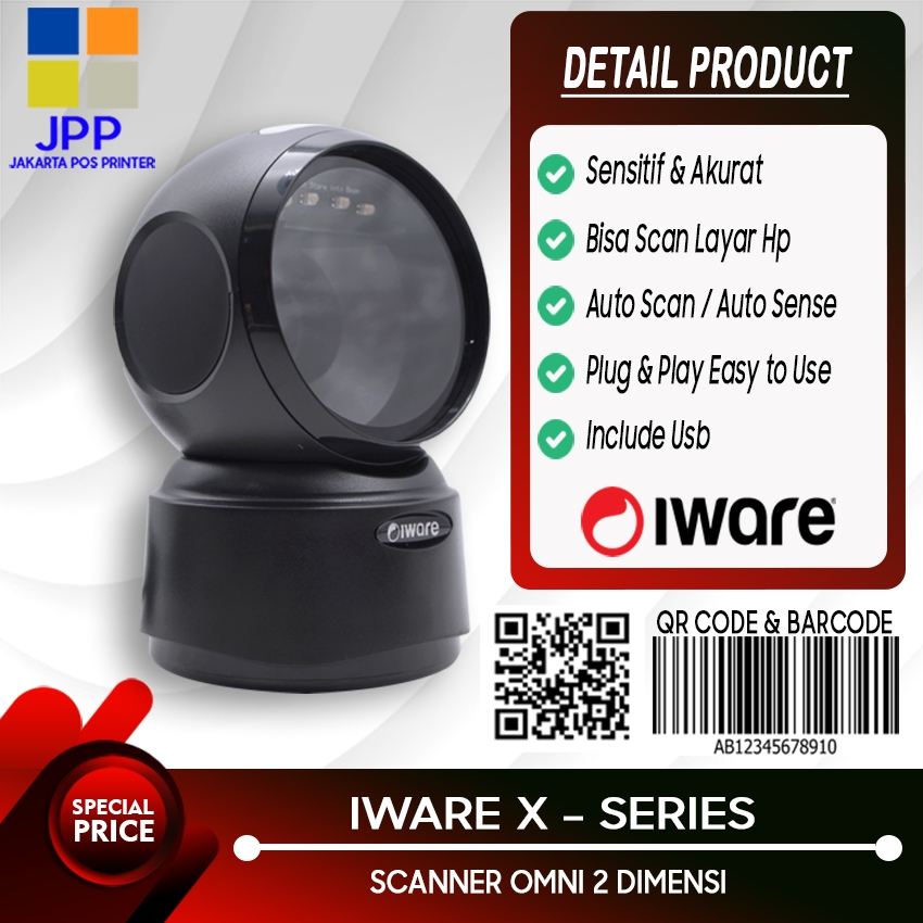 Jual 2D OMNI Barcode Scanner Iware X-Series 208 EFAKTUR (QR CODE/PDF417 ...